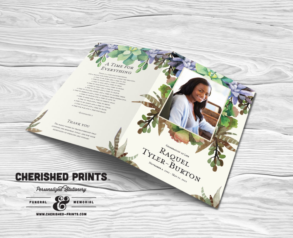 Succulents Funeral Programs for Memorials • Cherished Prints
