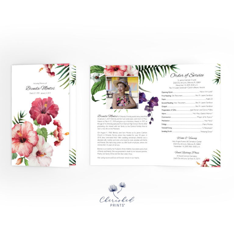 Tropical Flowers Celebration of Life Program for Funerals and Memorials - Hawaiian • Cherished ...