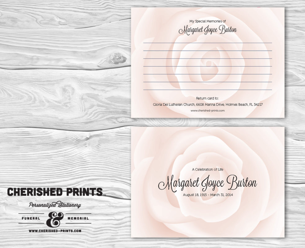White Rose Memory Cards for Memorials and Funerals • Cherished Prints