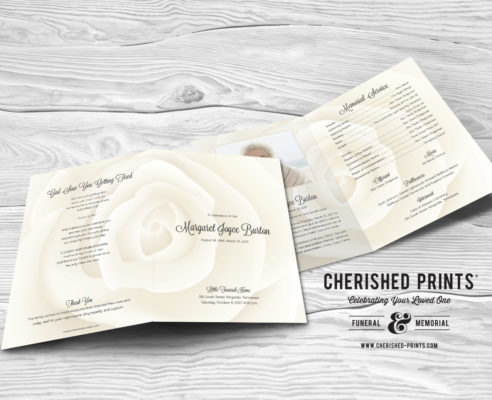 White Rose Celebration of Life Program for Funerals and Memorials • Cherished Prints