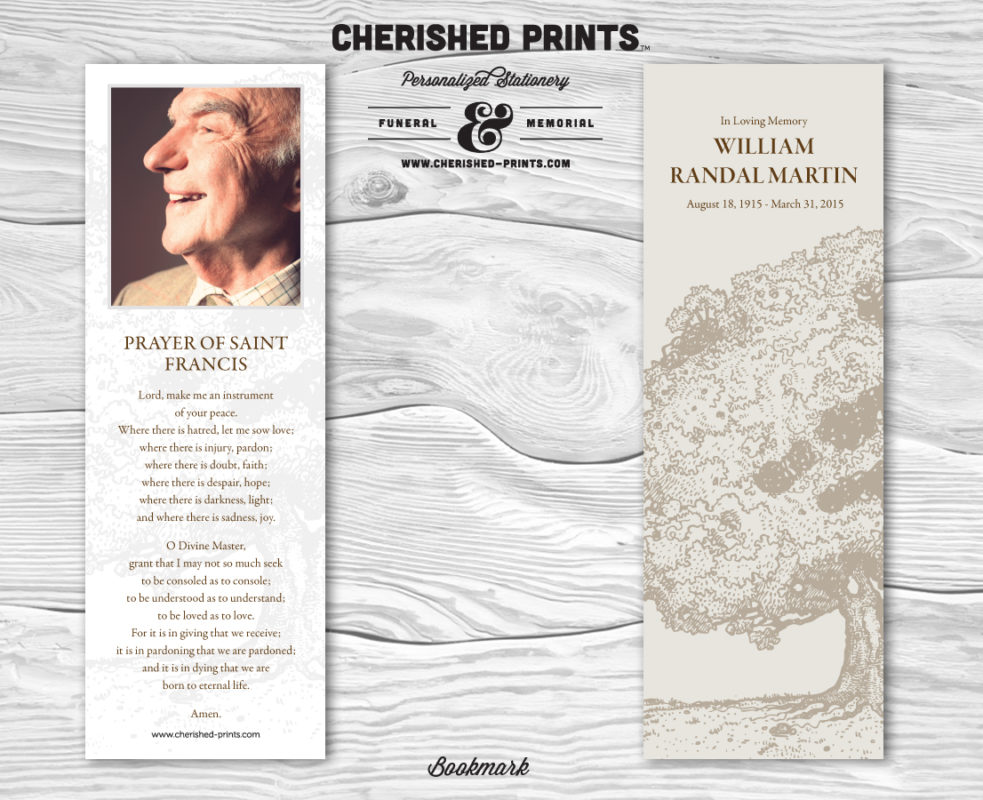 Oak Tree Bookmarks - Celebration of Life Bookmark Memorial Bookmark ...