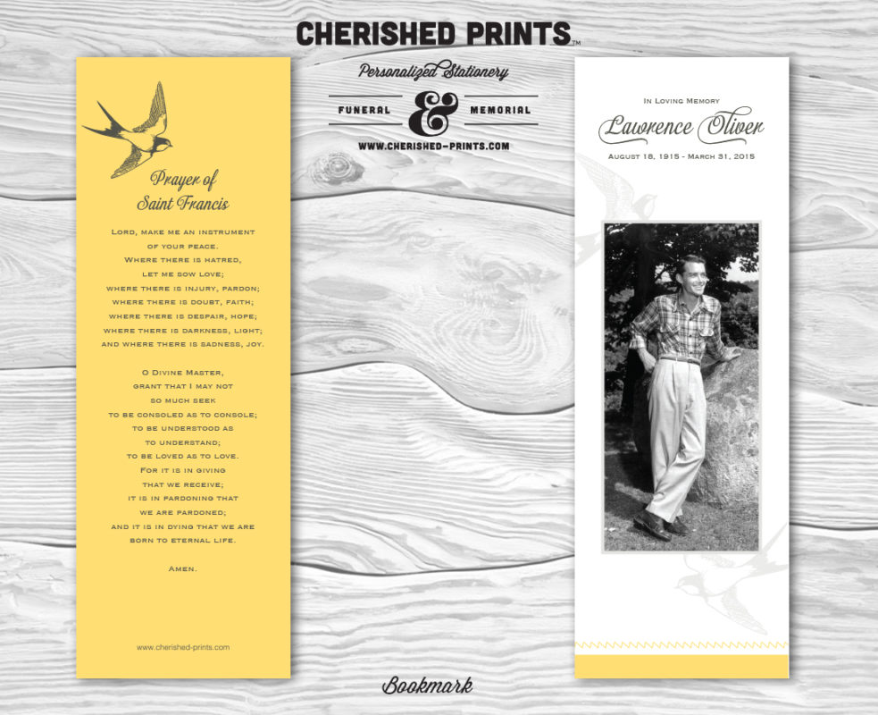 Sparrows Bookmarks - Celebration of Life Bookmark Memorial Bookmark ...