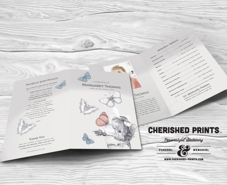 Lovely Butterfly Funeral Programs for Memorials • Cherished Prints