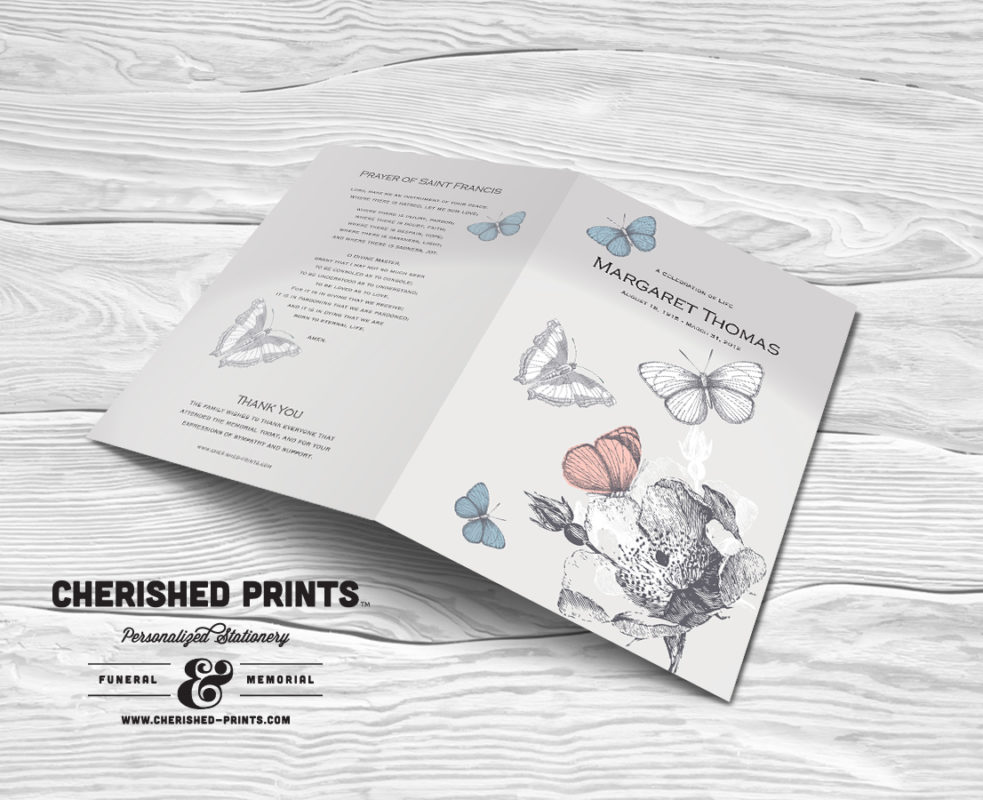 Lovely Butterfly Funeral Programs for Memorials • Cherished Prints