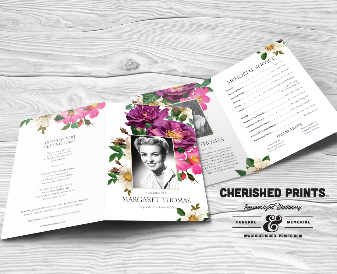 Spring Flowers funeral program, celebration of life program, order of ...