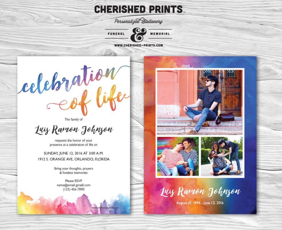LBGTQ Pride Rainbow Celebration of Life Invitations and Memorial ...