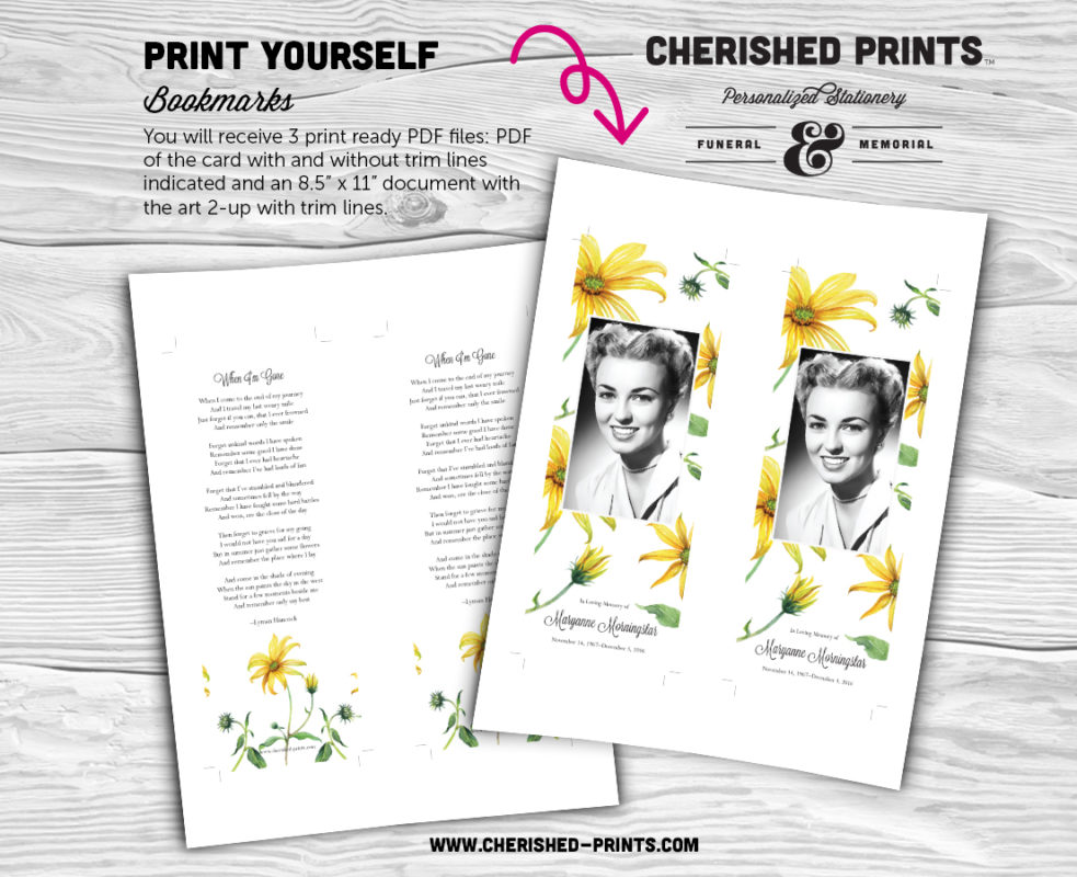Daisies Bookmarks - Celebration of Life Bookmark Memorial Bookmark ...