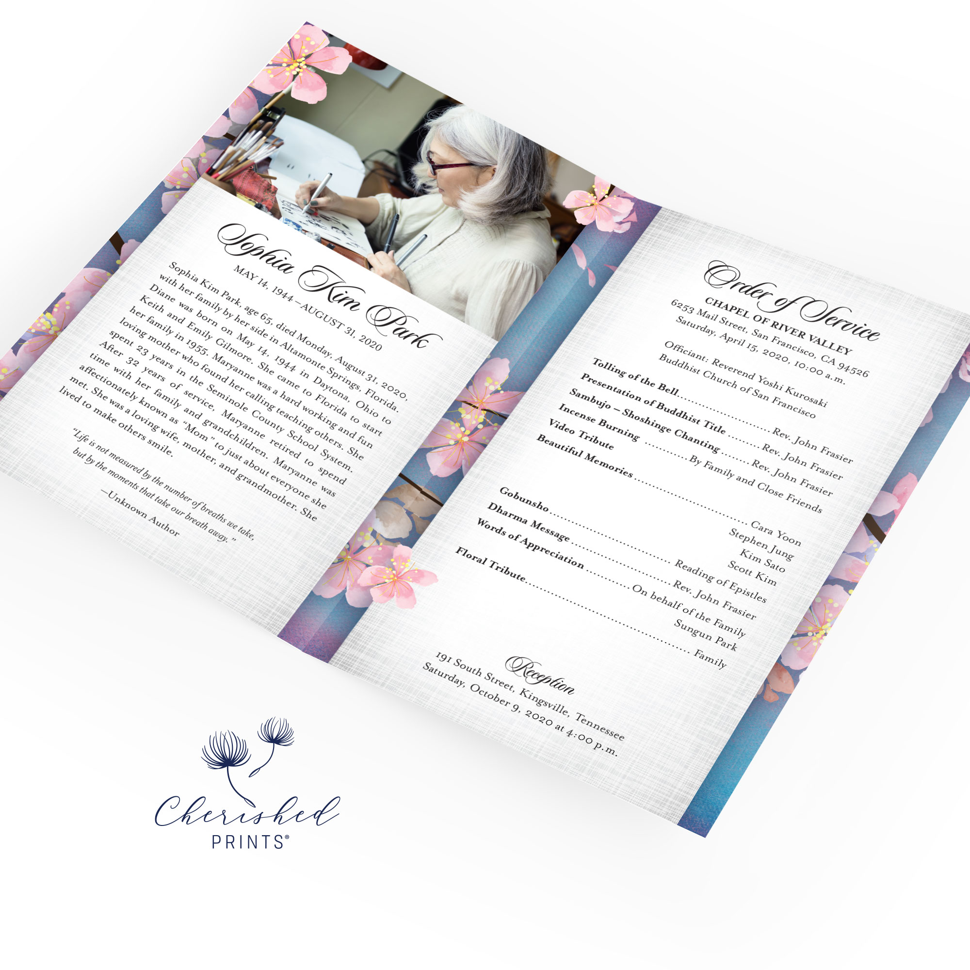 Cherry Blossoms Custom Funeral Program - Sakura • Cherished Prints