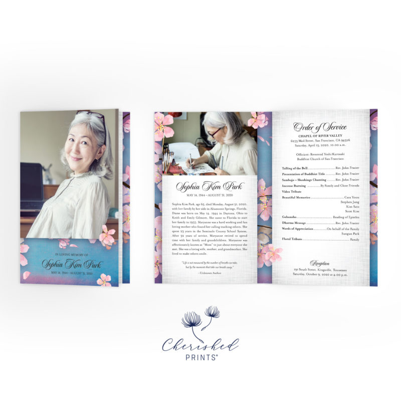 Cherry Blossoms Custom Funeral Program - Sakura • Cherished Prints