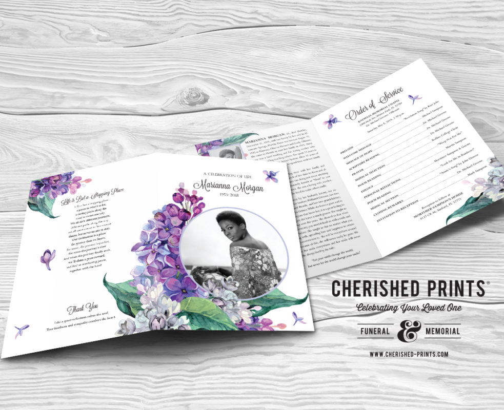 Lilacs Funeral Program Celebration of Life and Memorial Services • Cherished Prints
