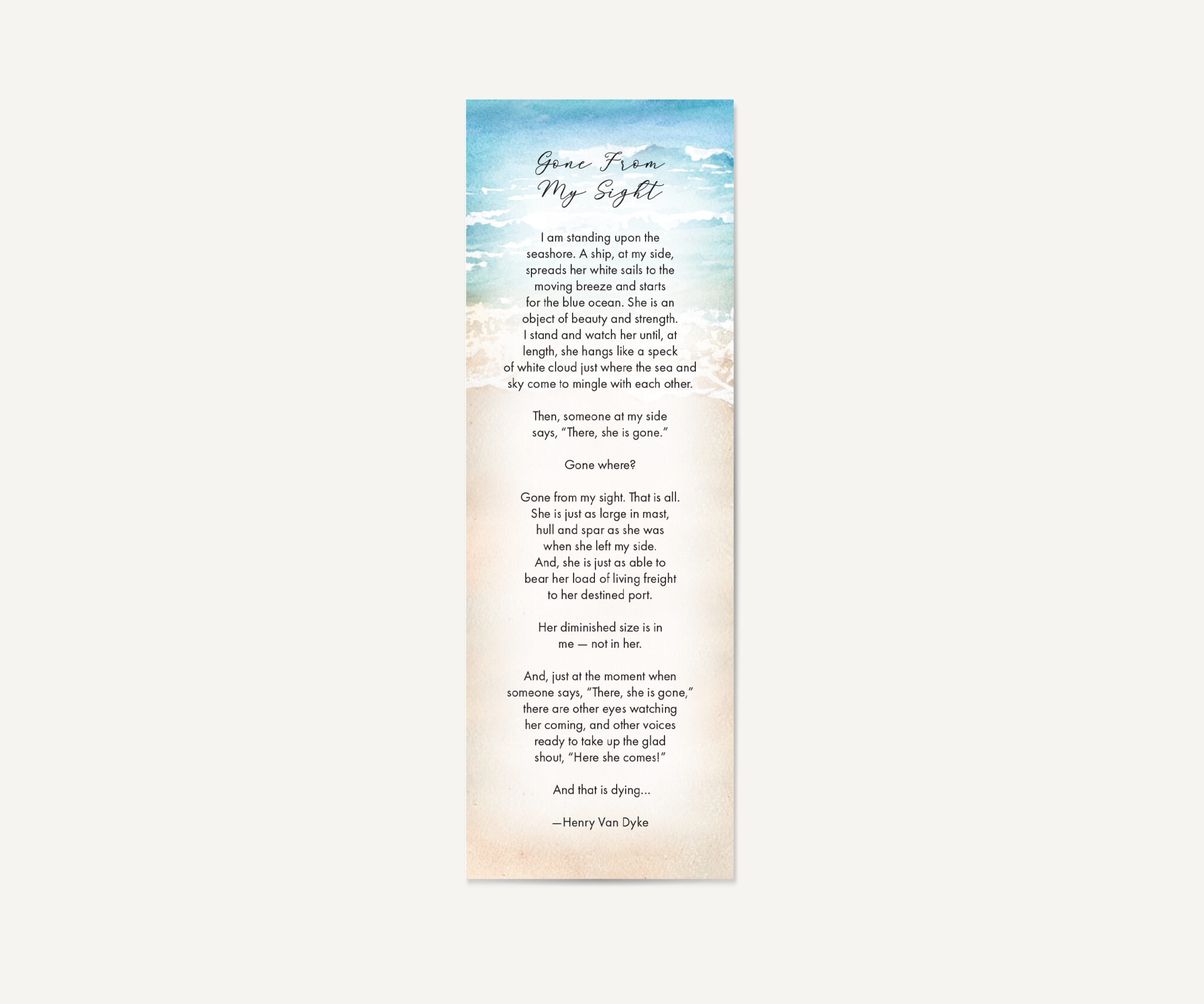 Beach Bookmark Celebration of Life Bookmarks for Funerals and Memorial ...