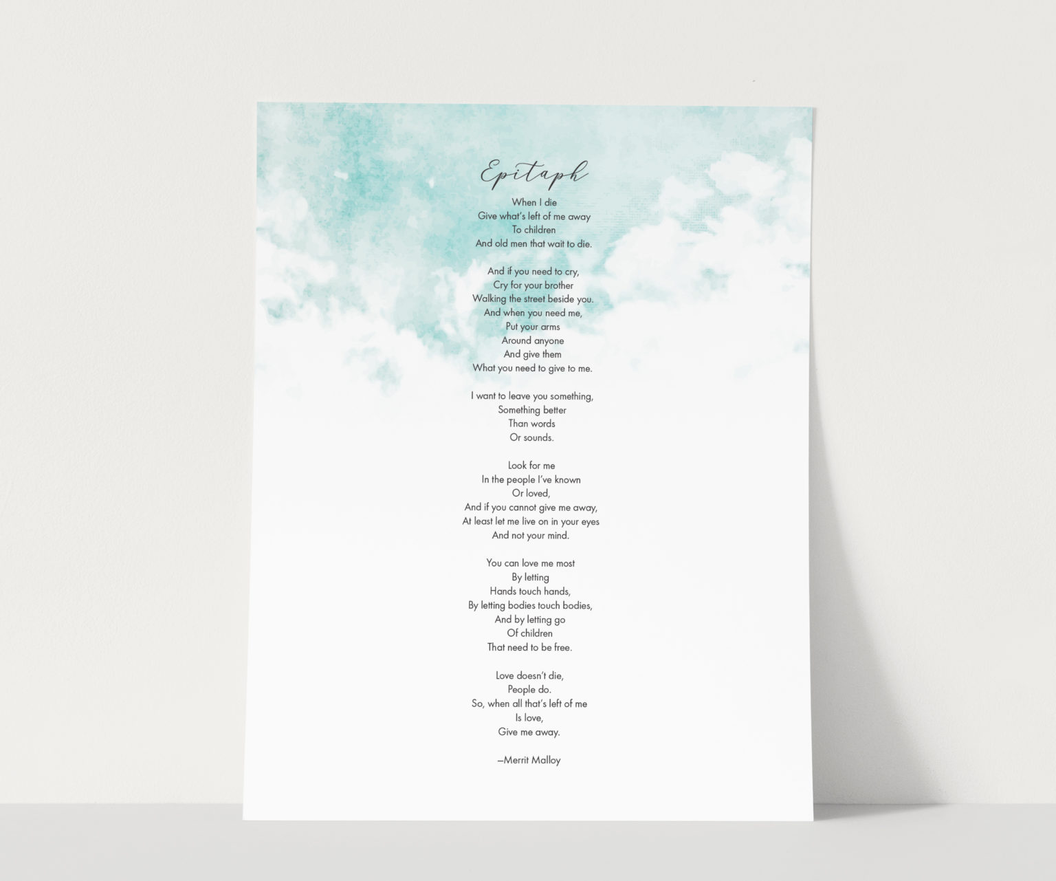 Epitaph by Merrit Malloy - Poem • Cherished Prints