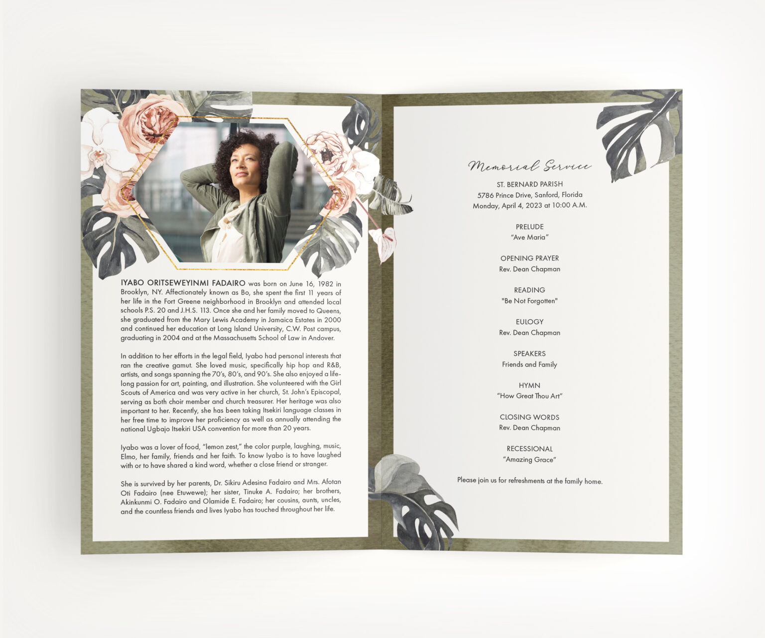 Boho Funeral Program for Celebration of Life and Memorial Services • Cherished Prints