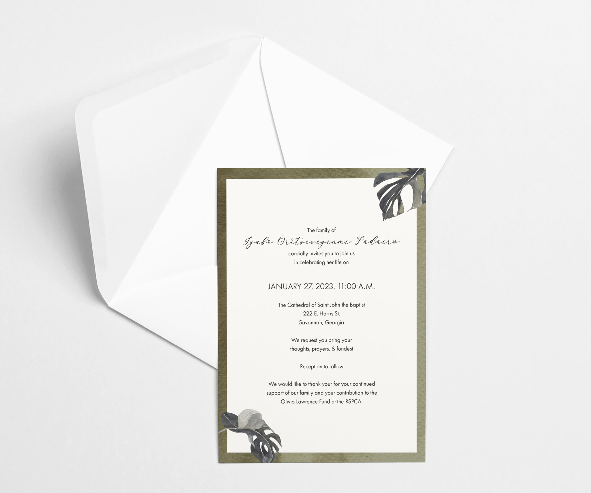 Boho Invitations - Mourning Card • Cherished Prints