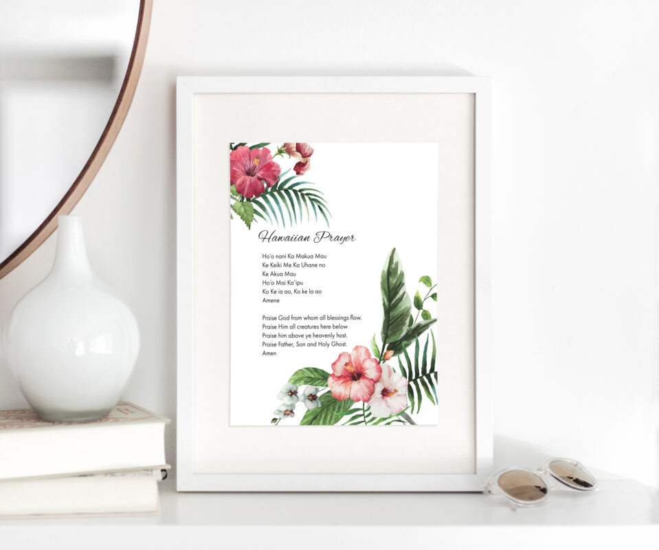 Hawaiian Prayer in Tropical Flowers - Art Print • Cherished Prints